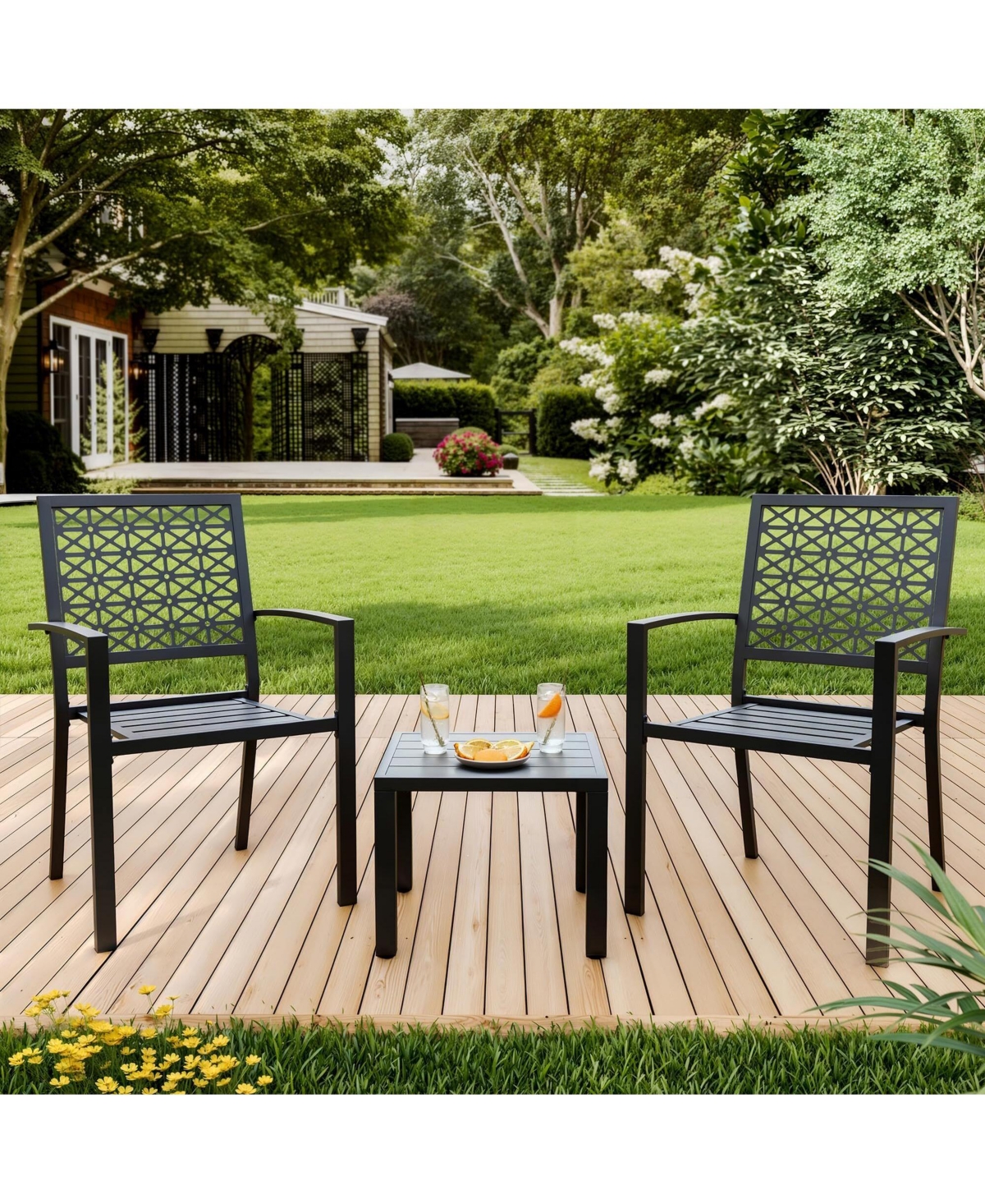 Click here for Gaomon 3 Piece Patio Bistro Set  Black Steel Outdo... prices