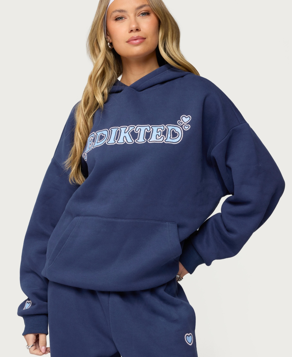 Click here for Edikted Womens Glitter Girl Hoodie - Navy prices