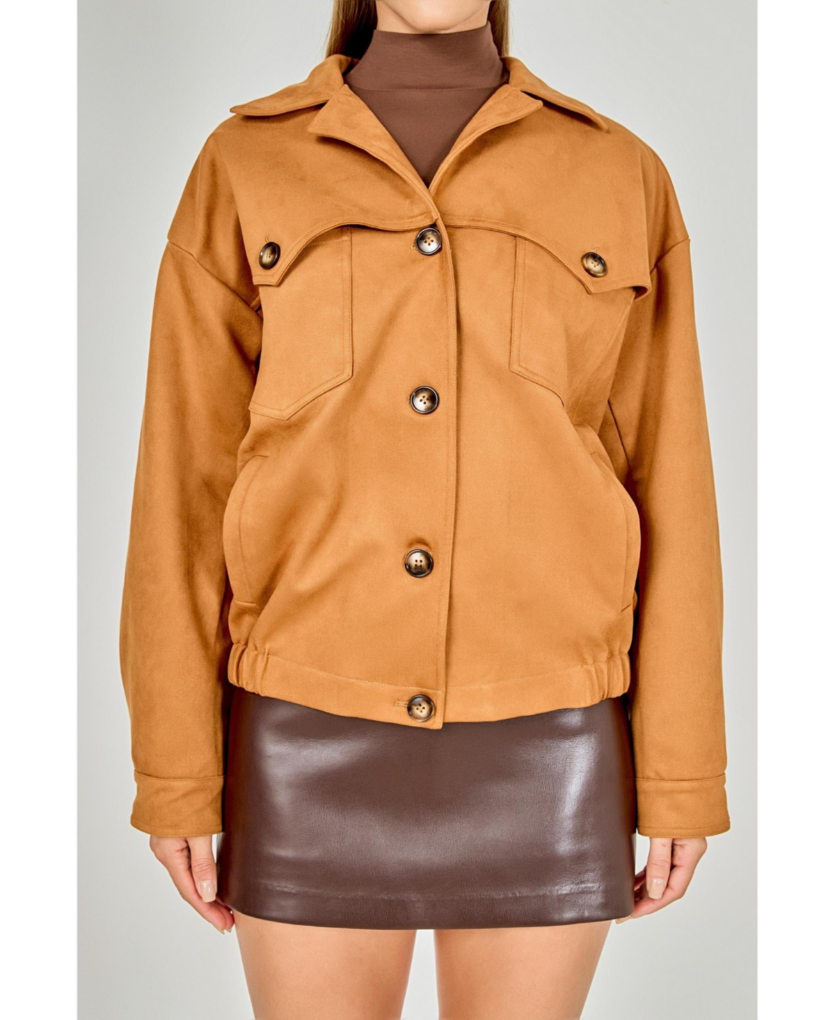 Click here for endless rose Womens Suede Oversized Jacket - Camel prices