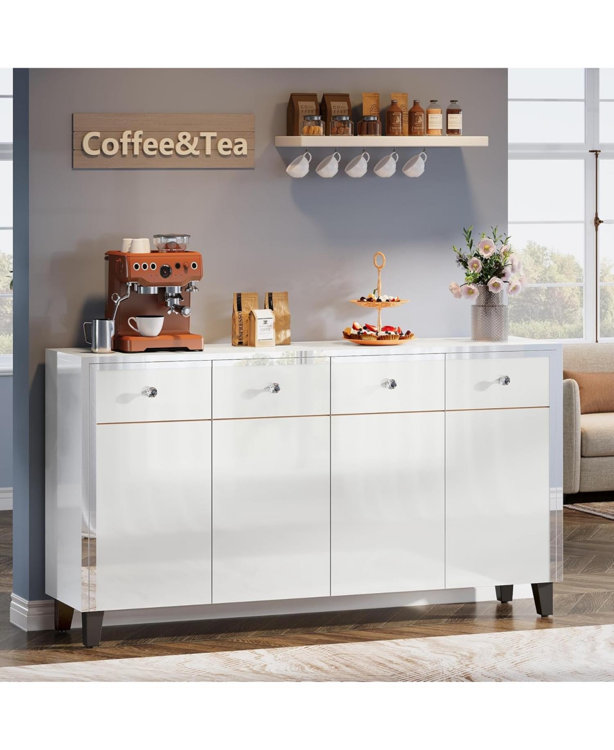 Click here for Tribesigns White Glossy Sideboard Buffet Cabinet w... prices