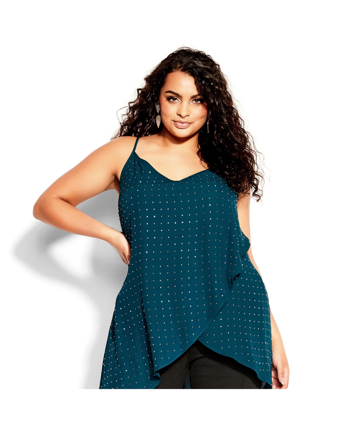 Click here for City Chic Womens Hi Lo Shine Cami - Teal prices