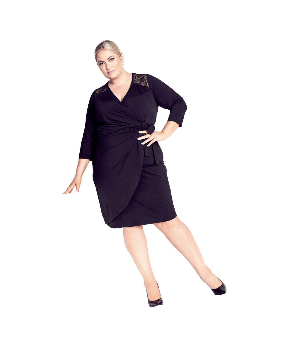 Click here for Avenue Womens Deanna Wrap Lace Dress - Black prices