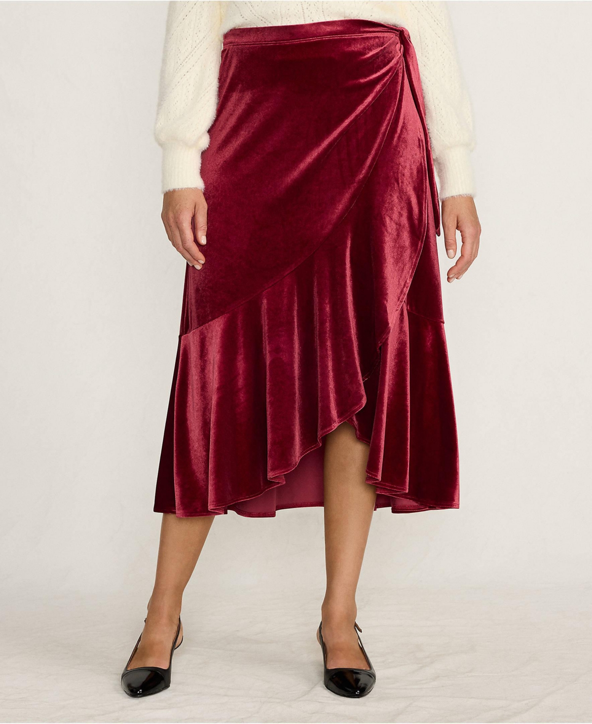 Click here for Lands End Womens Velvet Wrap Midi Skirt - Regal ga... prices