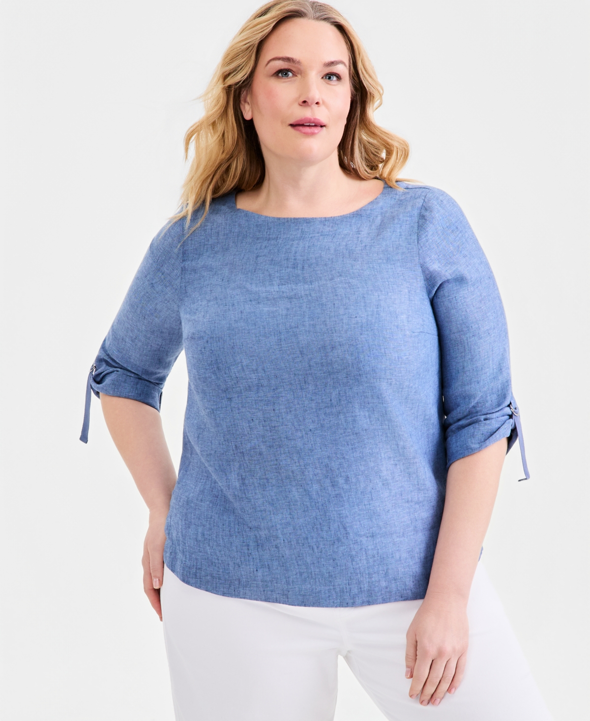 Charter Club Plus Size Solid Crewneck Top  Macys Exclusive - Blue Ocean