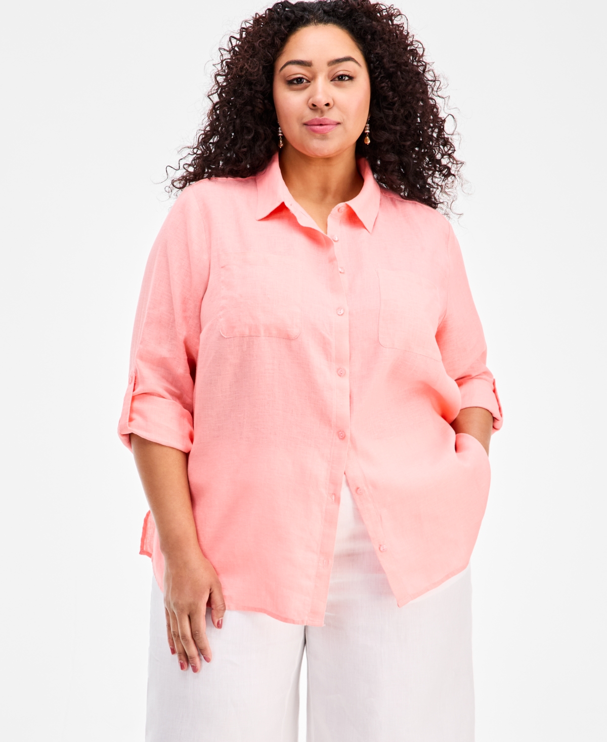 Click here for Charter Club Plus Size 100 Linen Roll-Tab Shirt  E... prices