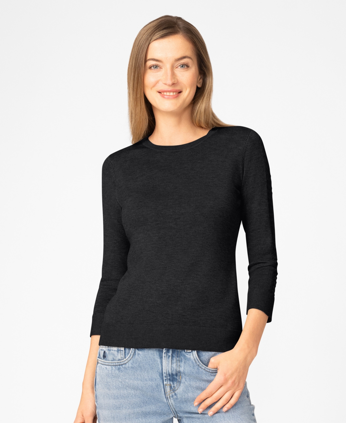 Click here for Melissa Paige Womens Pointelle 3/4-Sleeve Sweater... prices