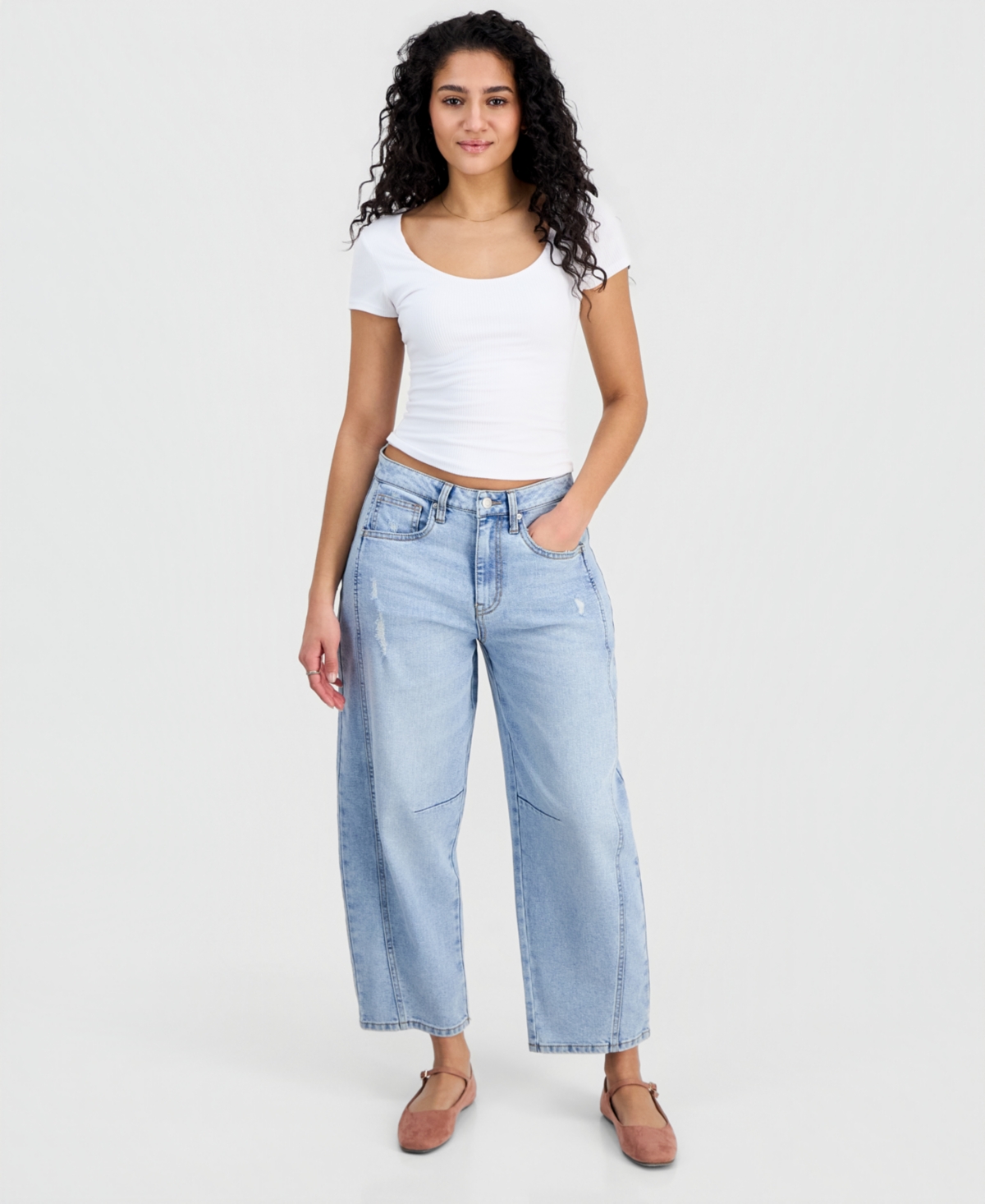 Click here for Celebrity Pink Juniors High Rise Barrel-Leg Jeans... prices