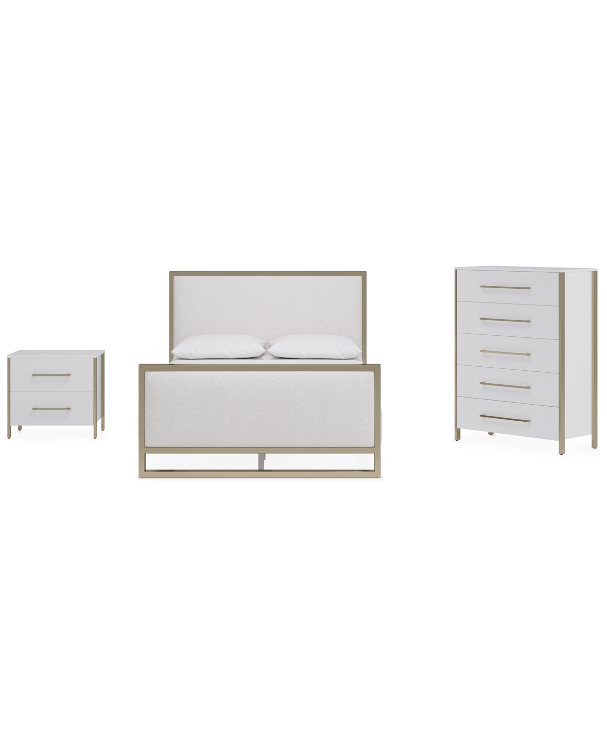 Furniture Emila 3-Pc. Upholstered King Bedroom Set Bed  2-Drawer Nightstand and Chest - Champagne