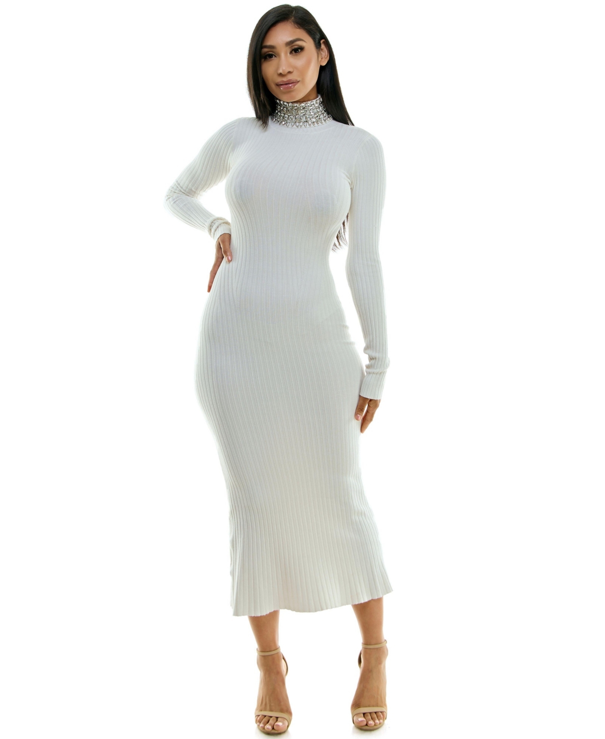 Click here for Bebe Womens Crystal Neck Sweater Dress - White prices