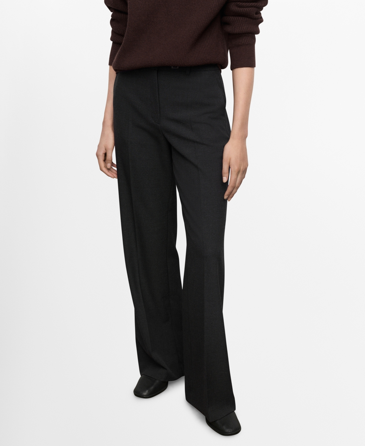 Click here for Mango Womens Belt Straight-Fit Pants - Gray prices