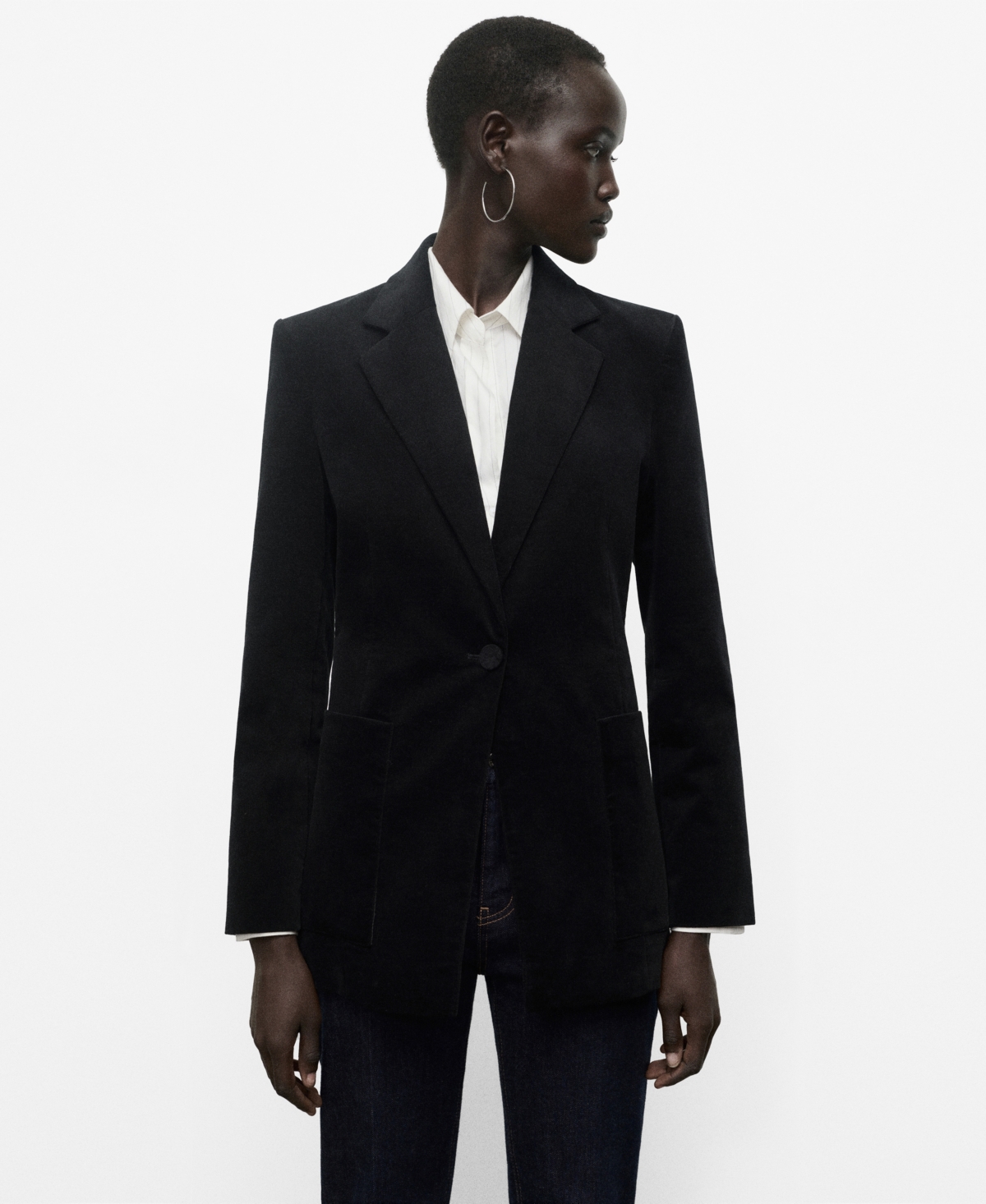 Click here for Mango Womens Pockets Velveteen Jacket - Black prices