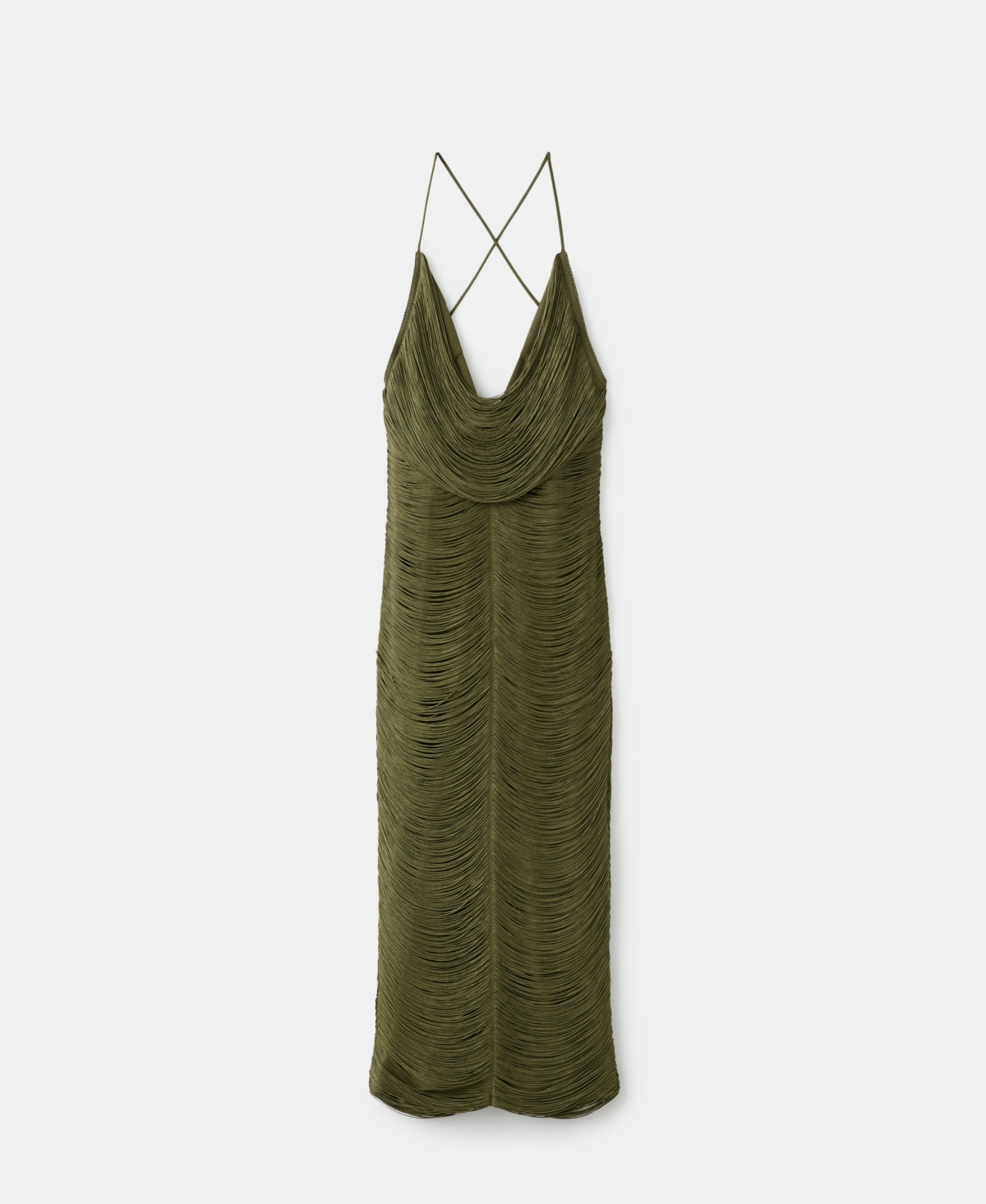 Click here for Mango Womens Low Back Fringed Dress - Khaki prices