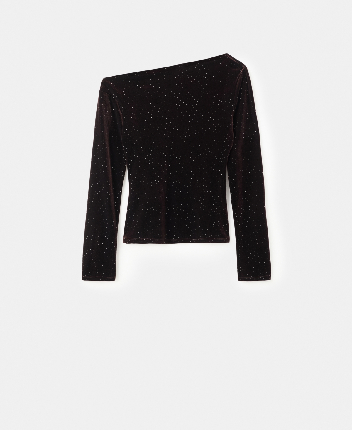 Click here for Mango Womens Sparkles Asymmetrical Velvet Top - Br... prices