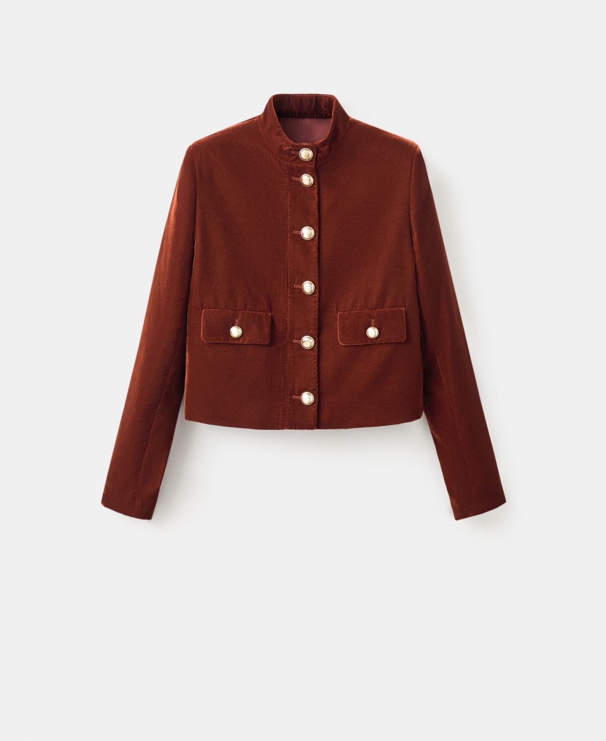 Click here for Mango Womens Buttons Velvet Jacket - Burnt Orange prices