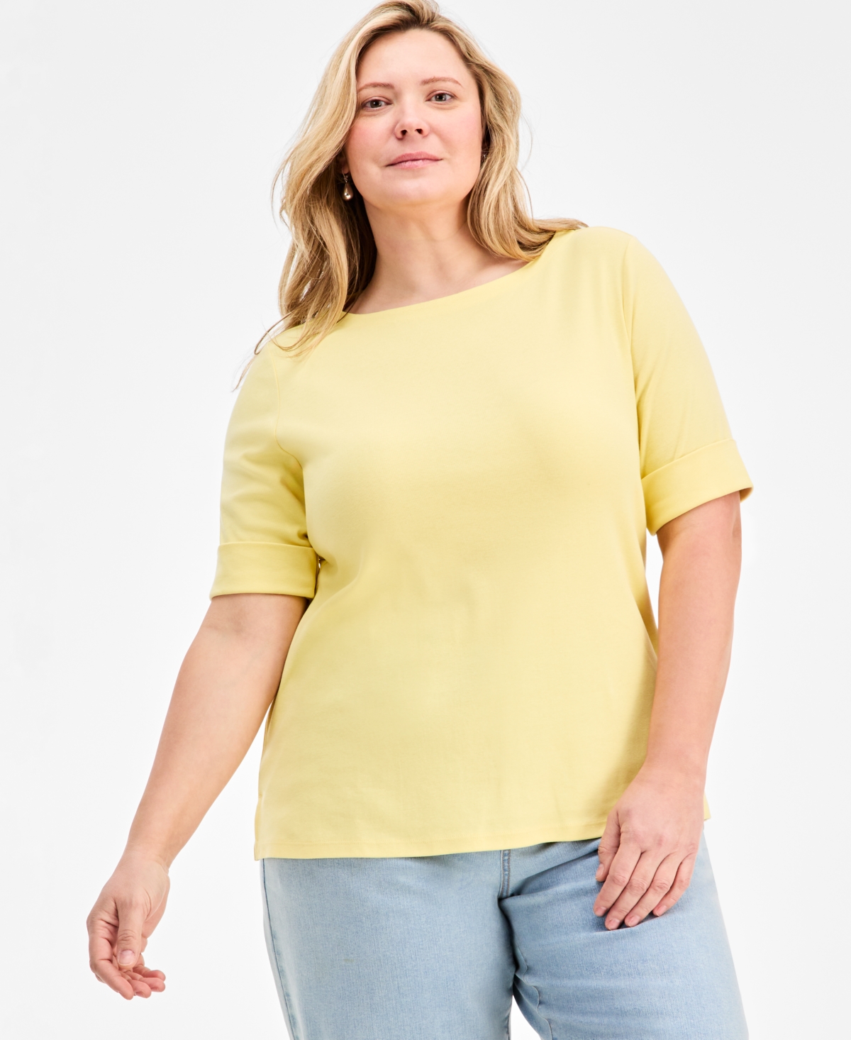 Click here for Style & Co Plus Size Boat-Neck Elbow Sleeve Cotton... prices