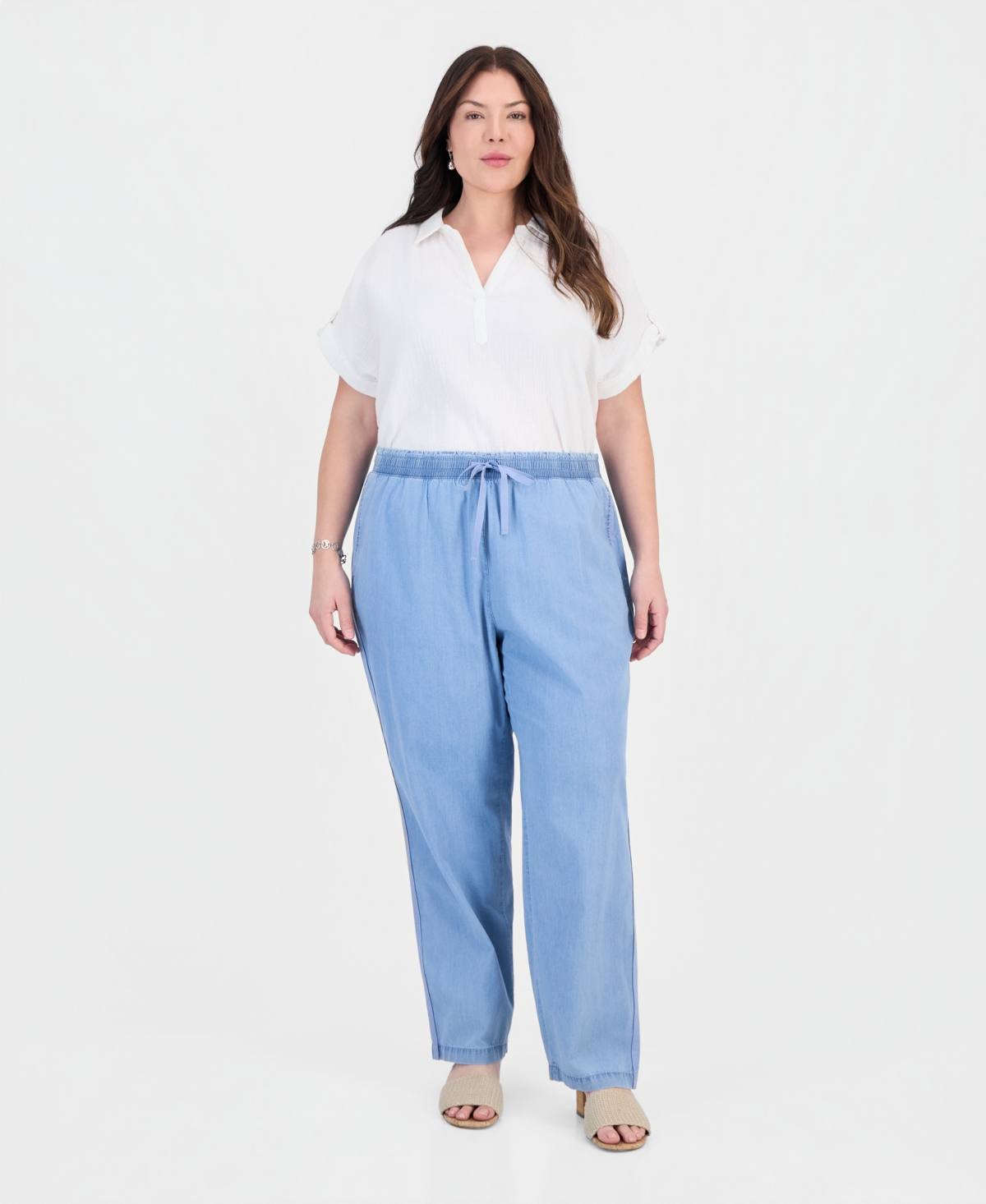 Click here for Style & Co Plus Size Tie-Waist Wide-Leg Pants  Mac... prices