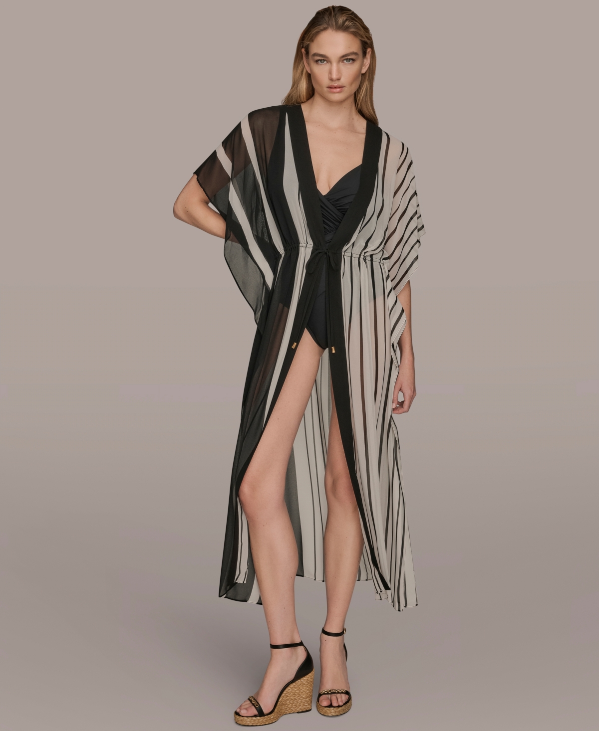 Click here for Donna Karan Womens Tie-Front Maxi Kaftan - Black/C... prices