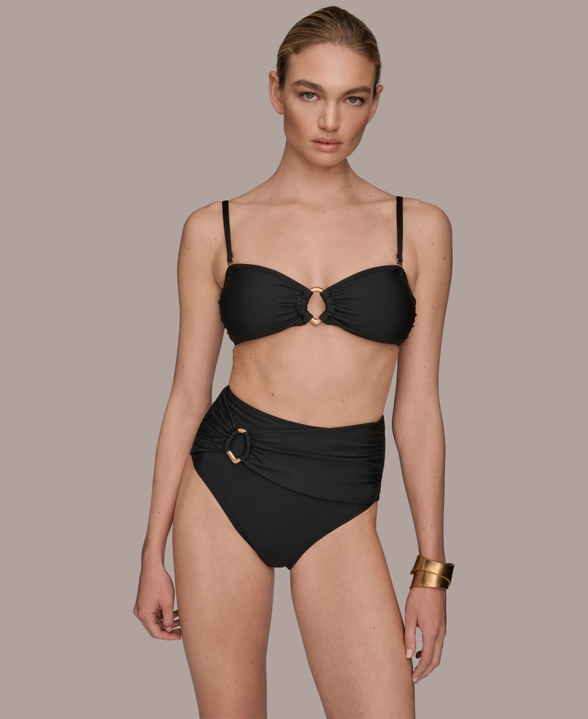 Click here for Donna Karan Womens Shirred Bandeau Bikini Top - Bl... prices