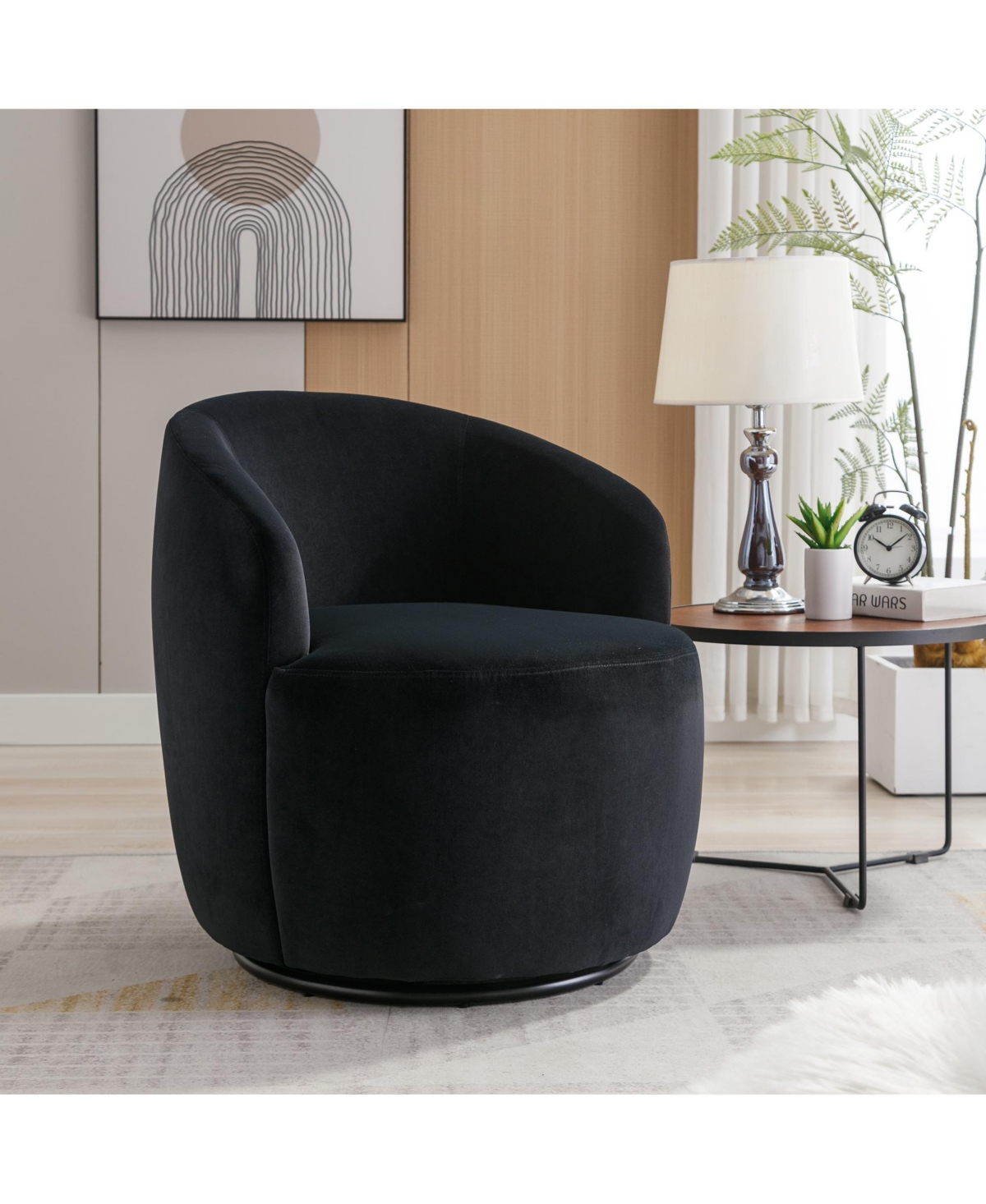 Click here for Cesicia Black Velvet Swivel Accent Armchair With B... prices