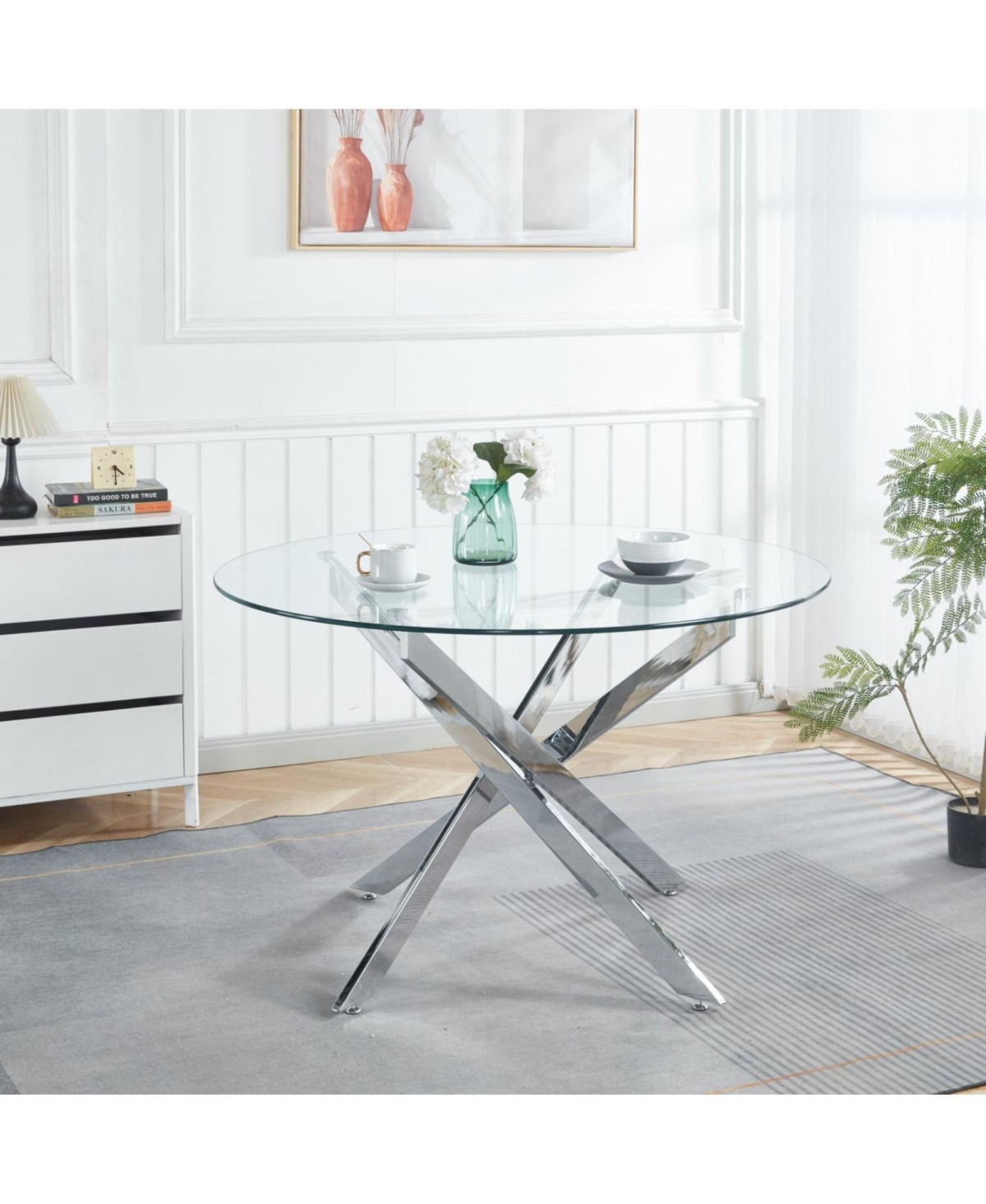 Click here for Streamdale Chrome Glass Dining Table - Cross Leg... prices