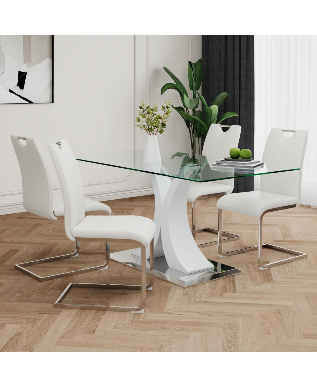 Click here for Streamdale Furniture Modern Glass Table & White Di... prices