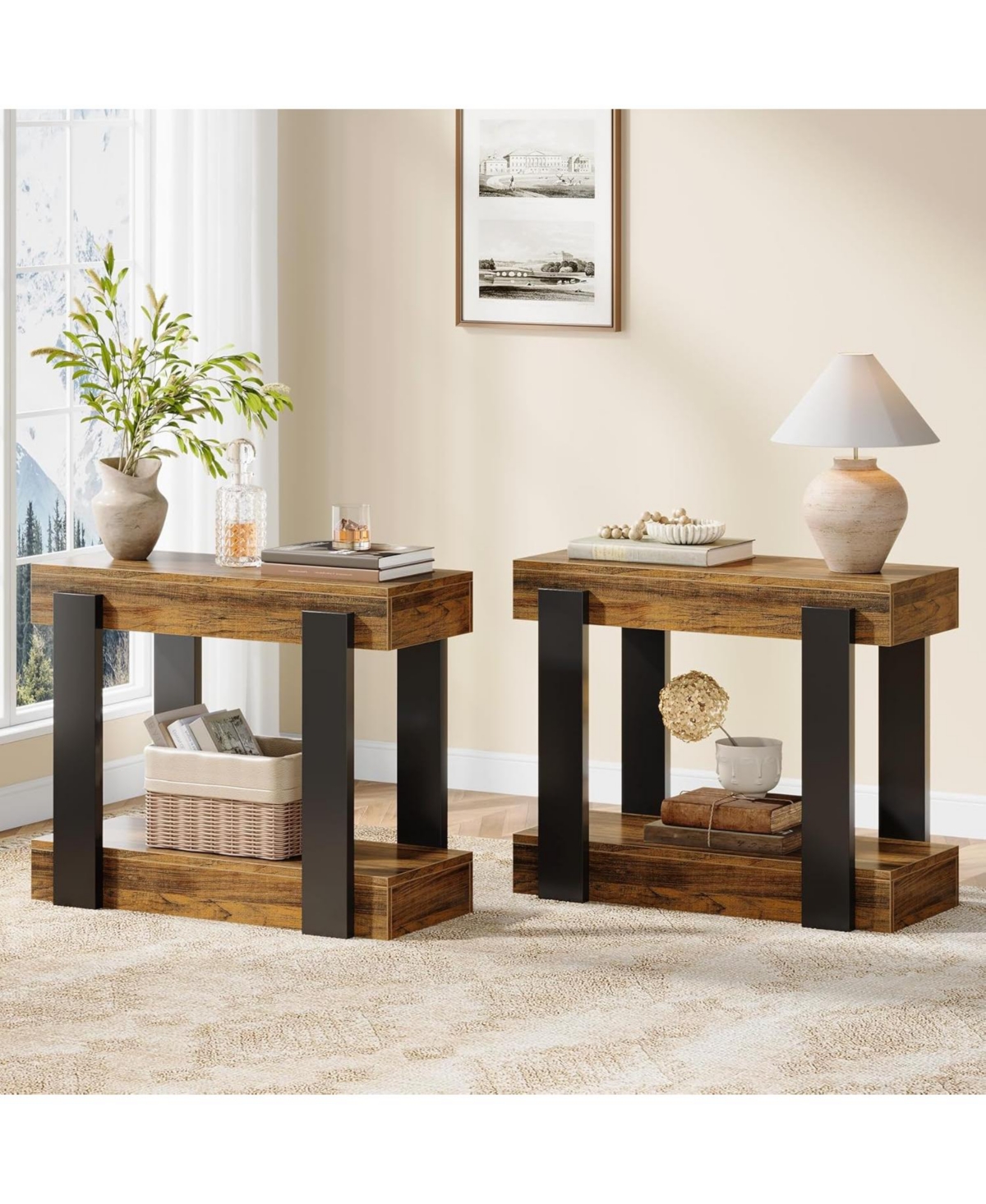 Click here for Tribesigns Narrow Wood End Table Set of 2  2-Tier... prices