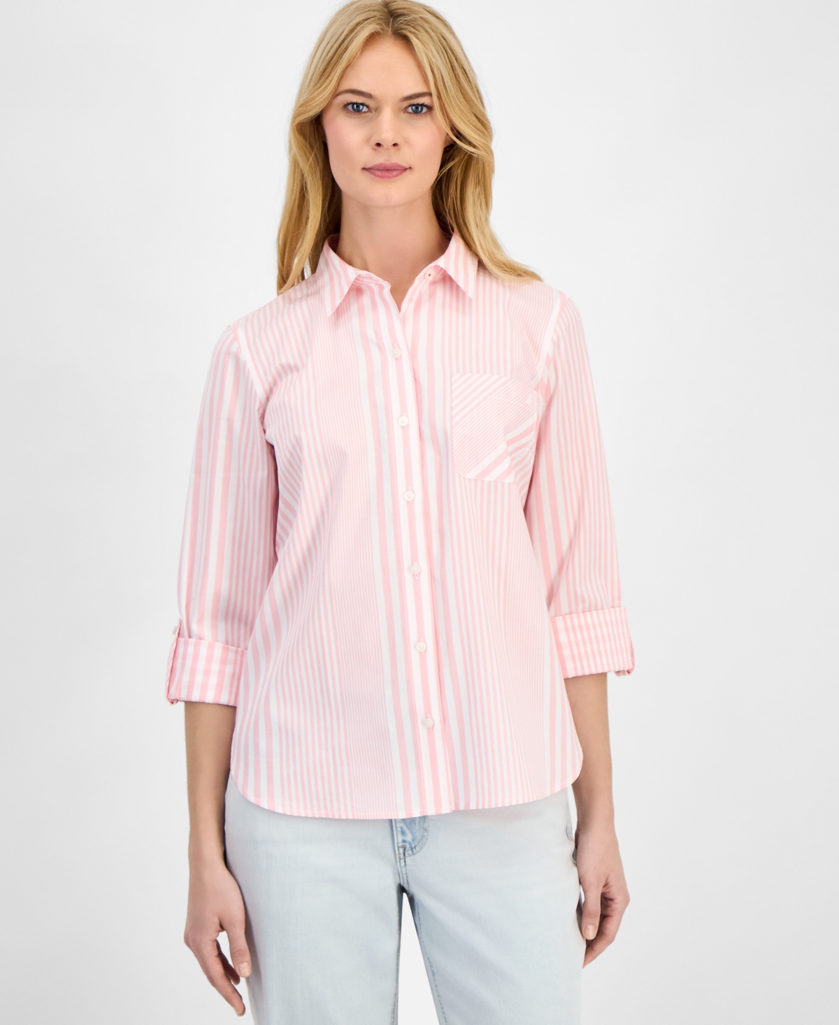 Click here for Nautica Womens Springfield Stripe Roll-Tab Shirt -... prices