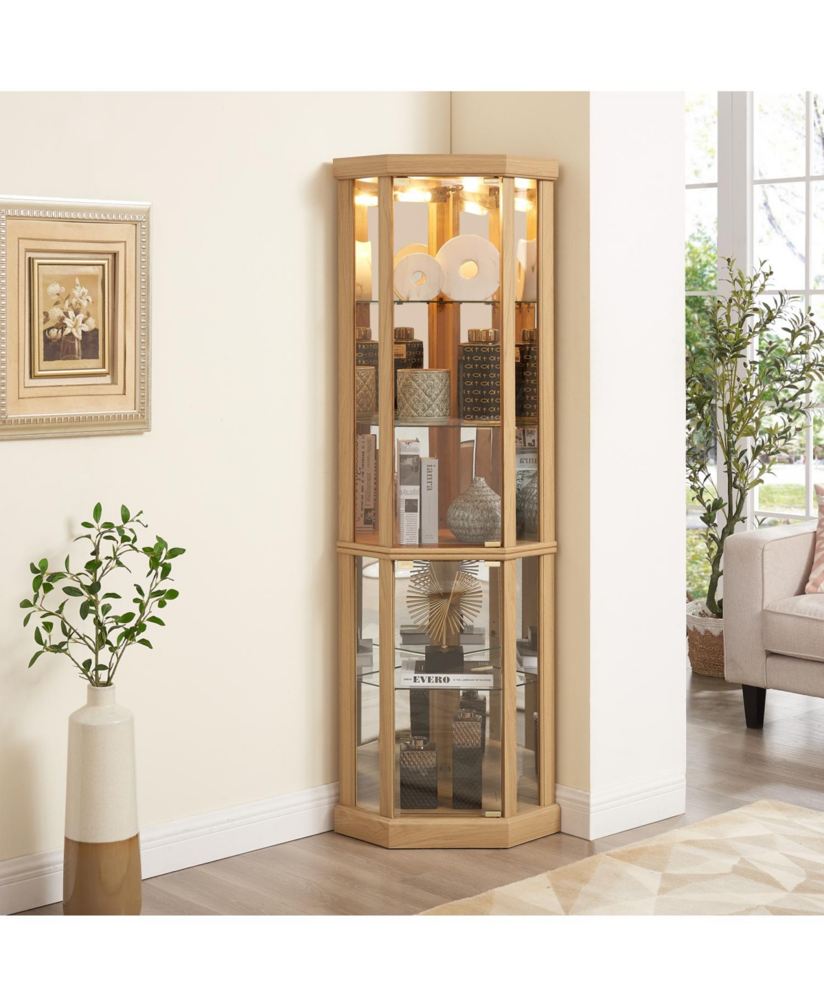 Click here for Streamdale Furniture Lighted Corner Curio Cabinet... prices