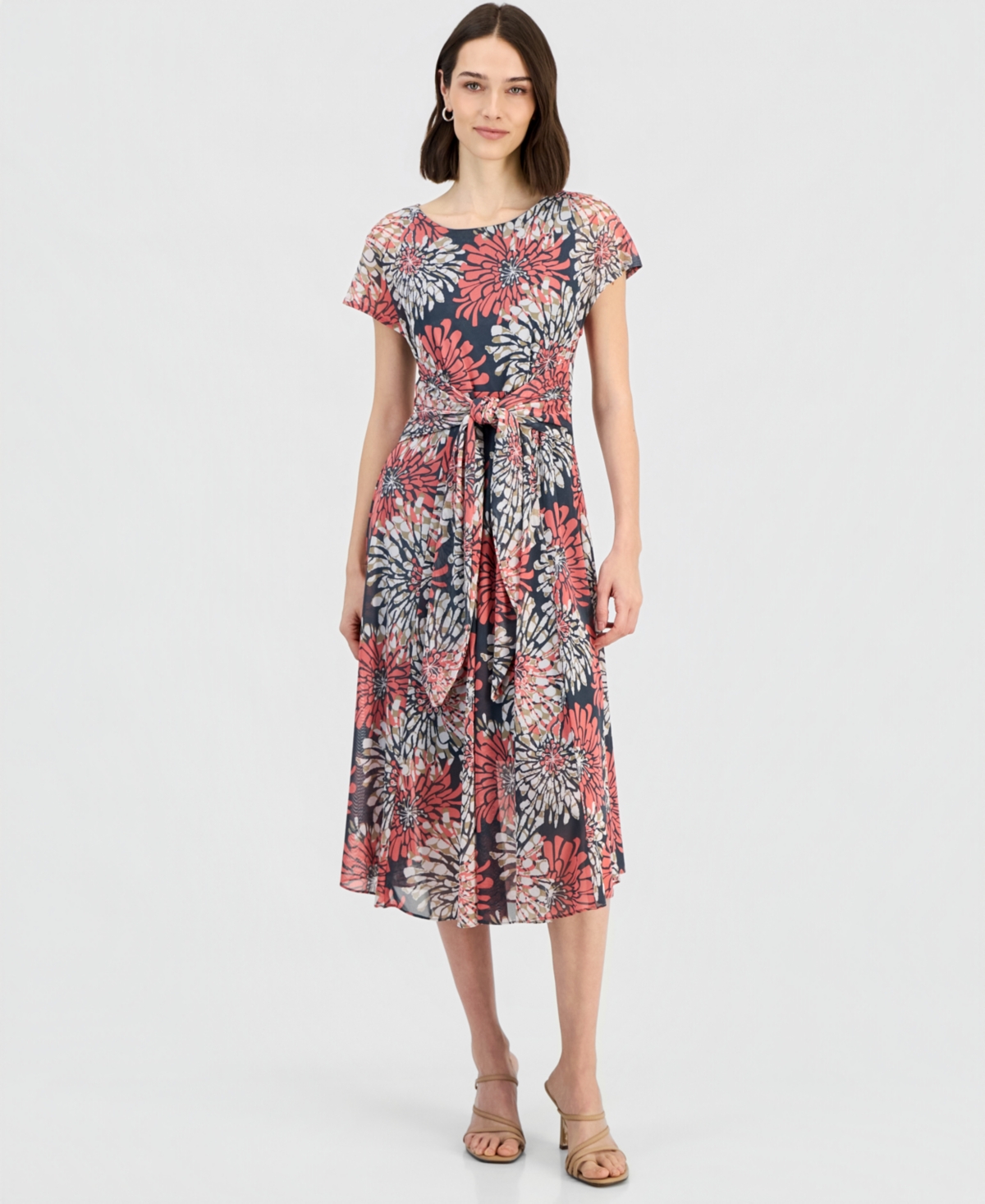 Click here for Robbie Bee Womens Short-Sleeve Tie-Front Midi Dres... prices