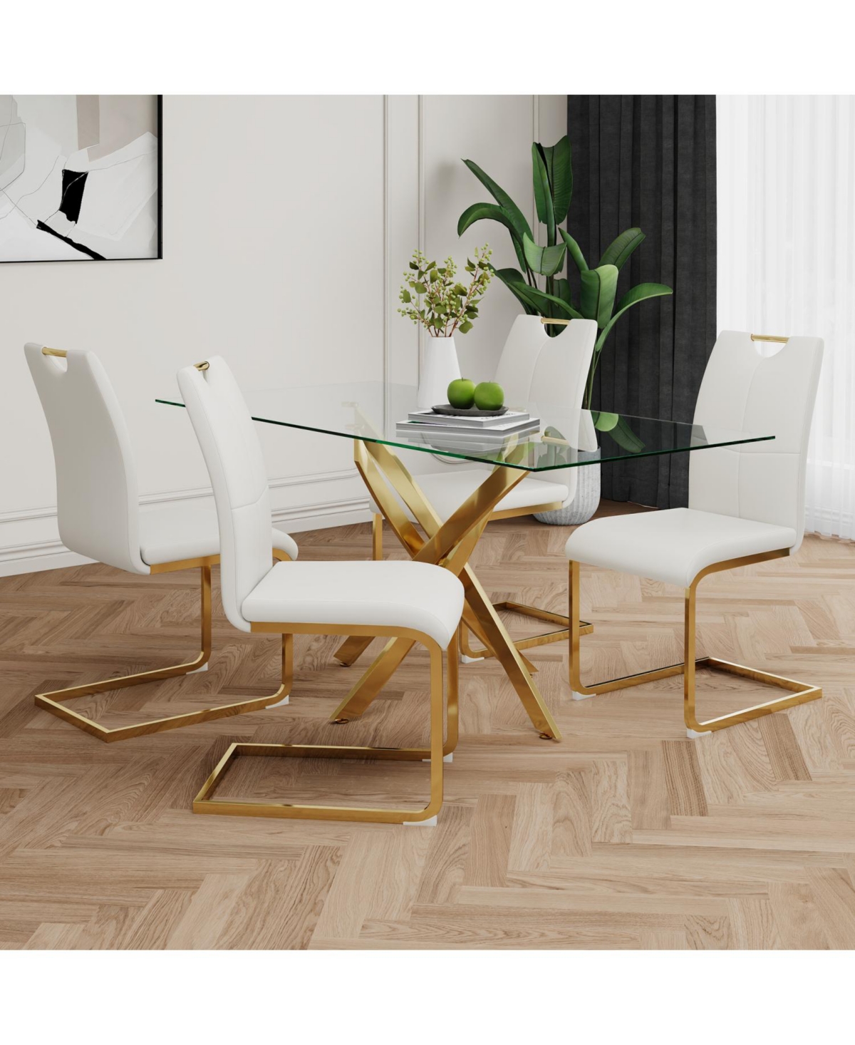 Click here for Streamdale Furniture Modern Glass Table & White Ch... prices