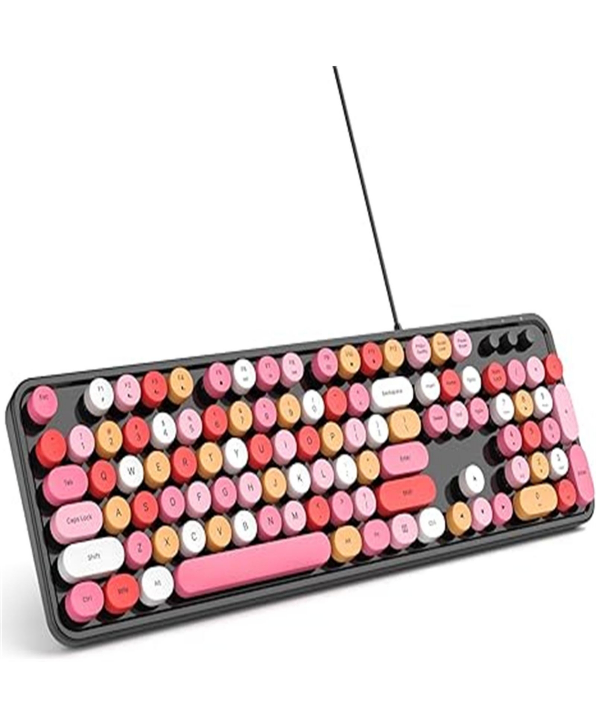 Risokeys Retro Round Typewriter Wired Keyboard  Plug-and-Play Usb  Full-Size 104-Key with Foldable Stand – Black - Black