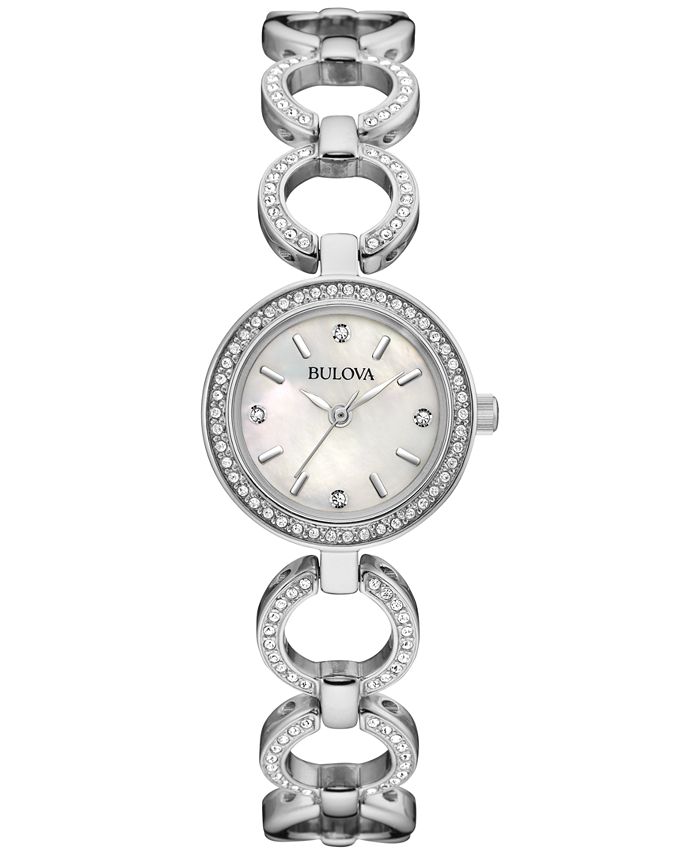 Bulova Women's Crystal Accent Stainless Steel Bangle Bracelet Watch and ...