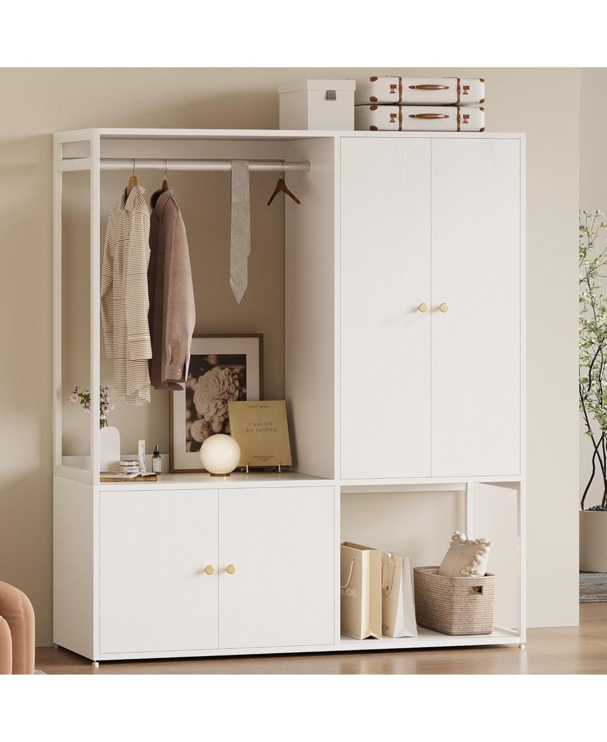 Click here for Likimio White Wardrobe Closet with Shelves  Large... prices