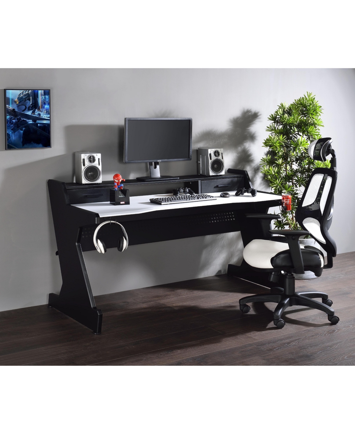 Click here for Flynama Black and White 2 Drawer Gaming Desk with... prices