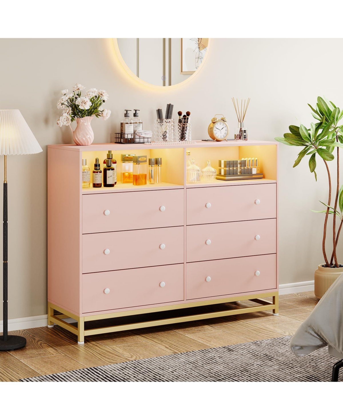 Click here for gaomon 6 Drawer Dresser with Led Lights  Modern La... prices