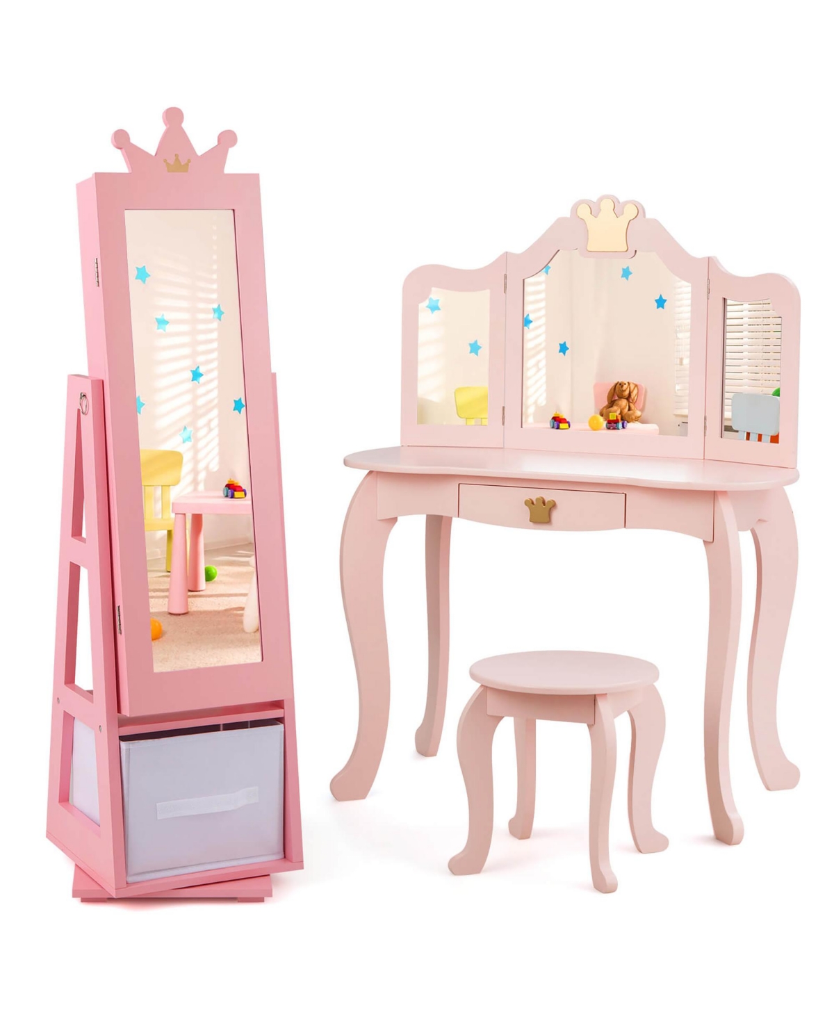 Click here for Gymax Kids Vanity Set Princess Makeup Dressing Tab... prices