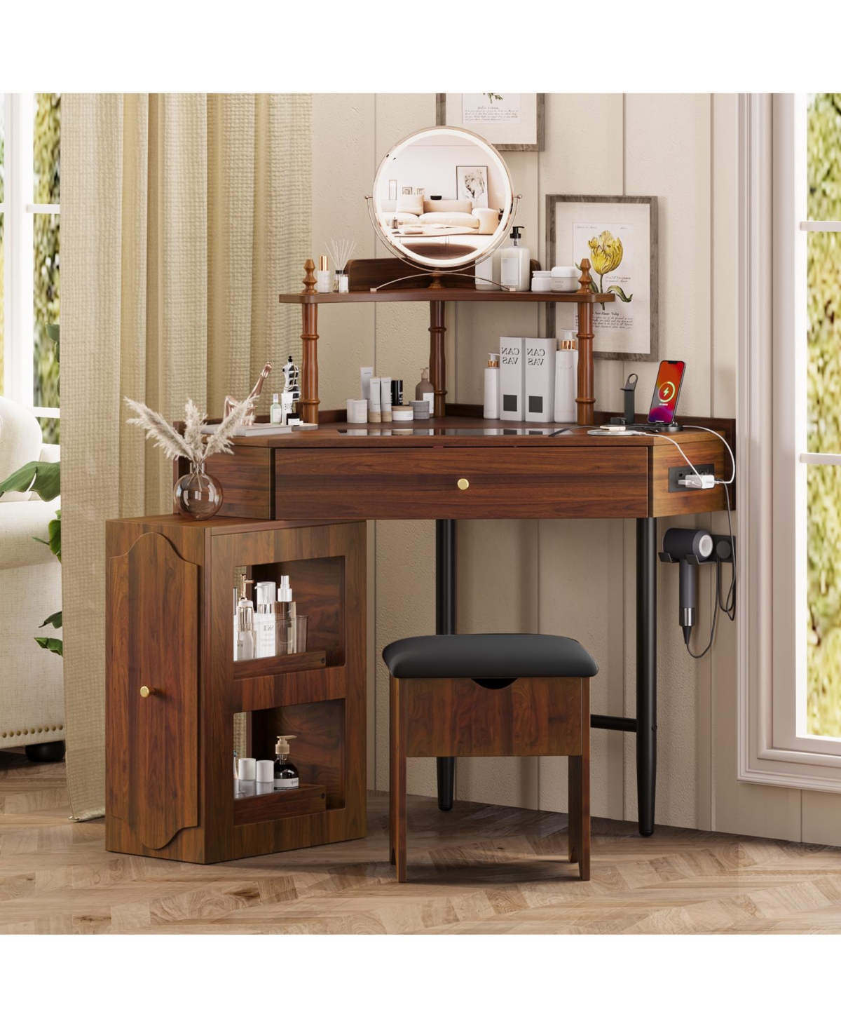 Click here for Streamdale Corner Vanity Desk Set  Cushioned Stool... prices