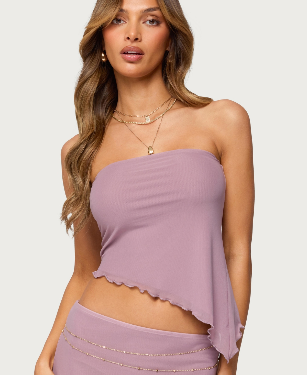 Click here for Edikted Womens Vivi Mesh Asymmetric Tube Top - Mau... prices