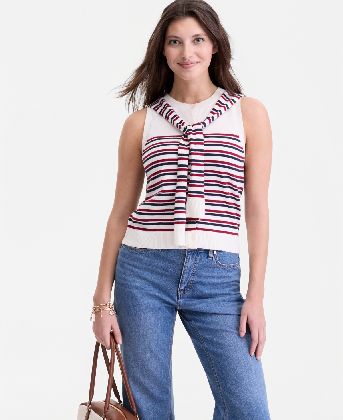 Click here for On 34th Womens Tie-Neck Sleeveless Sweater  Macys... prices