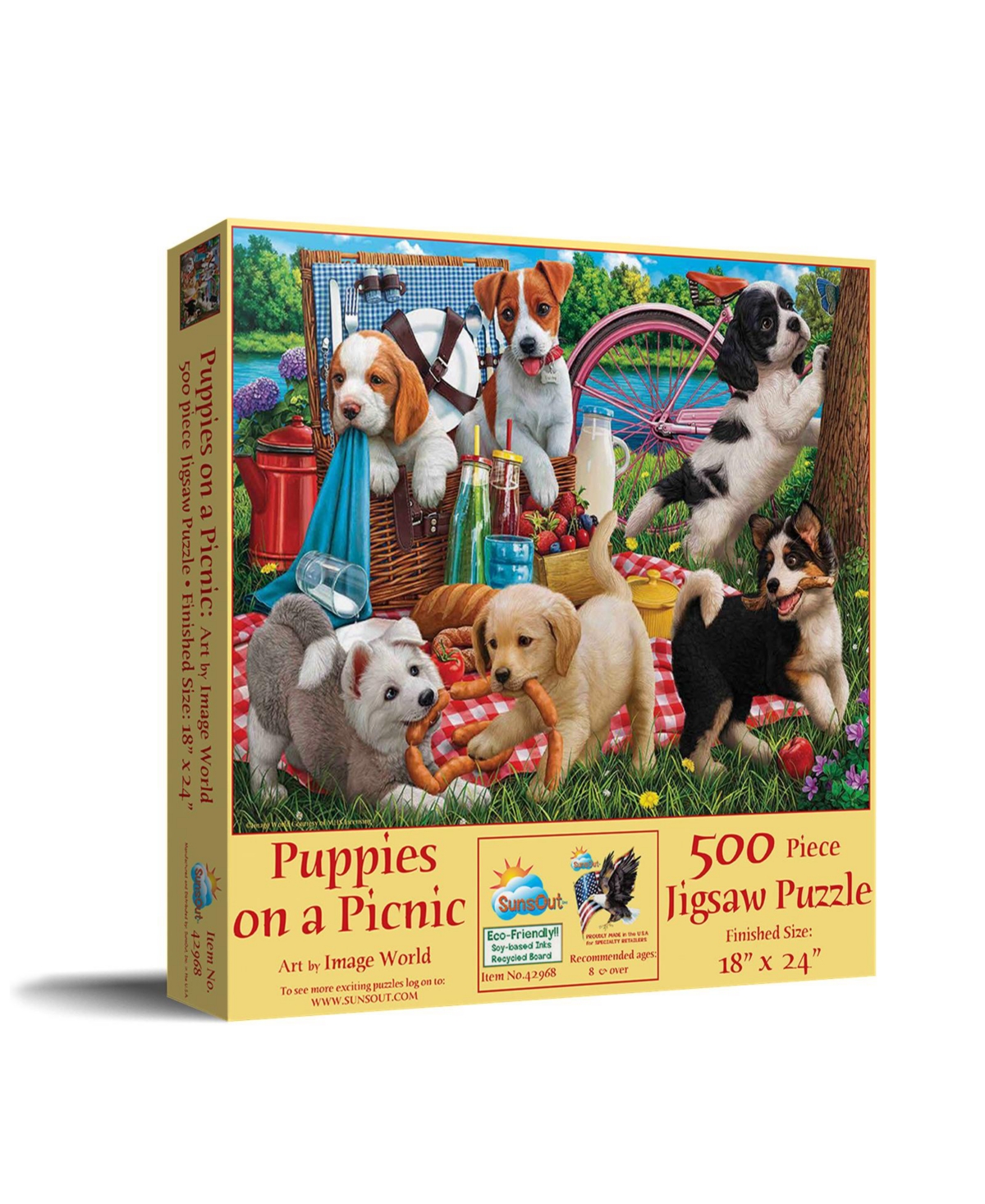 Click here for SunsOut Puppies on a Picnic 500 piece Jigsaw Puzzl... prices