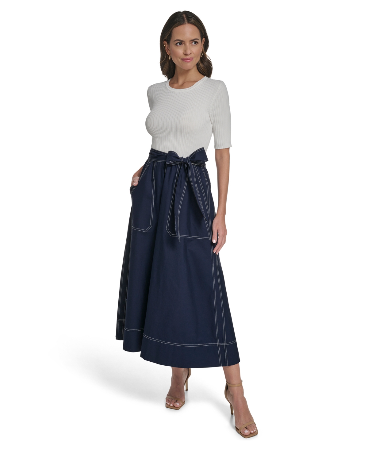 Click here for Vince Camuto Womens Knit Bodice Twofer and Midi Sk... prices