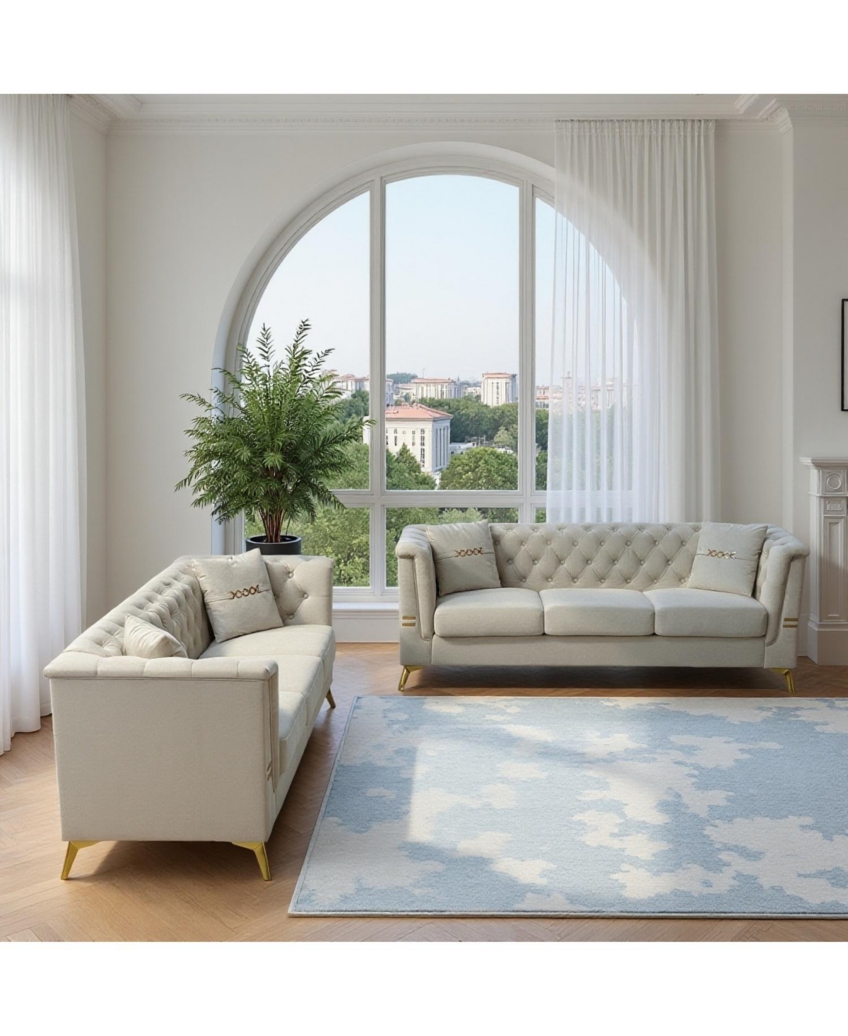 Click here for Streamdale Furniture Cream Velvet Tufted Sofa Set... prices