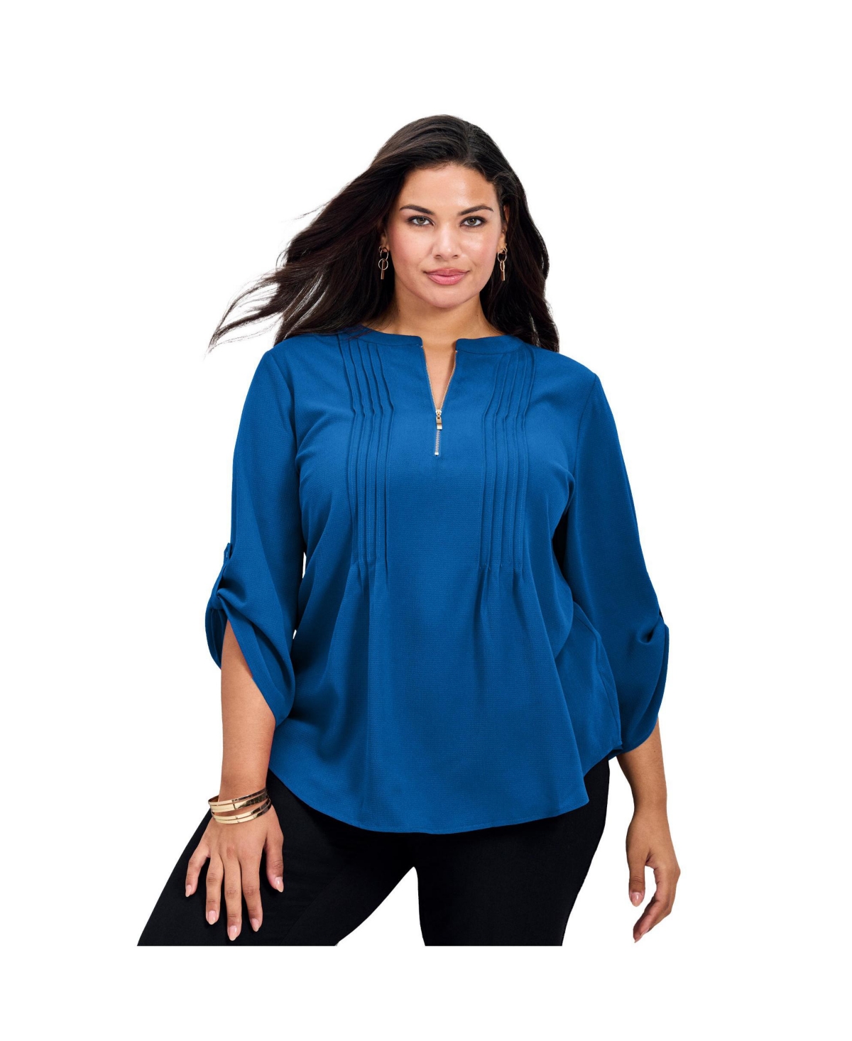 Click here for Avenue Womens Hailey Zip Front Pintuck Blouse - Co... prices