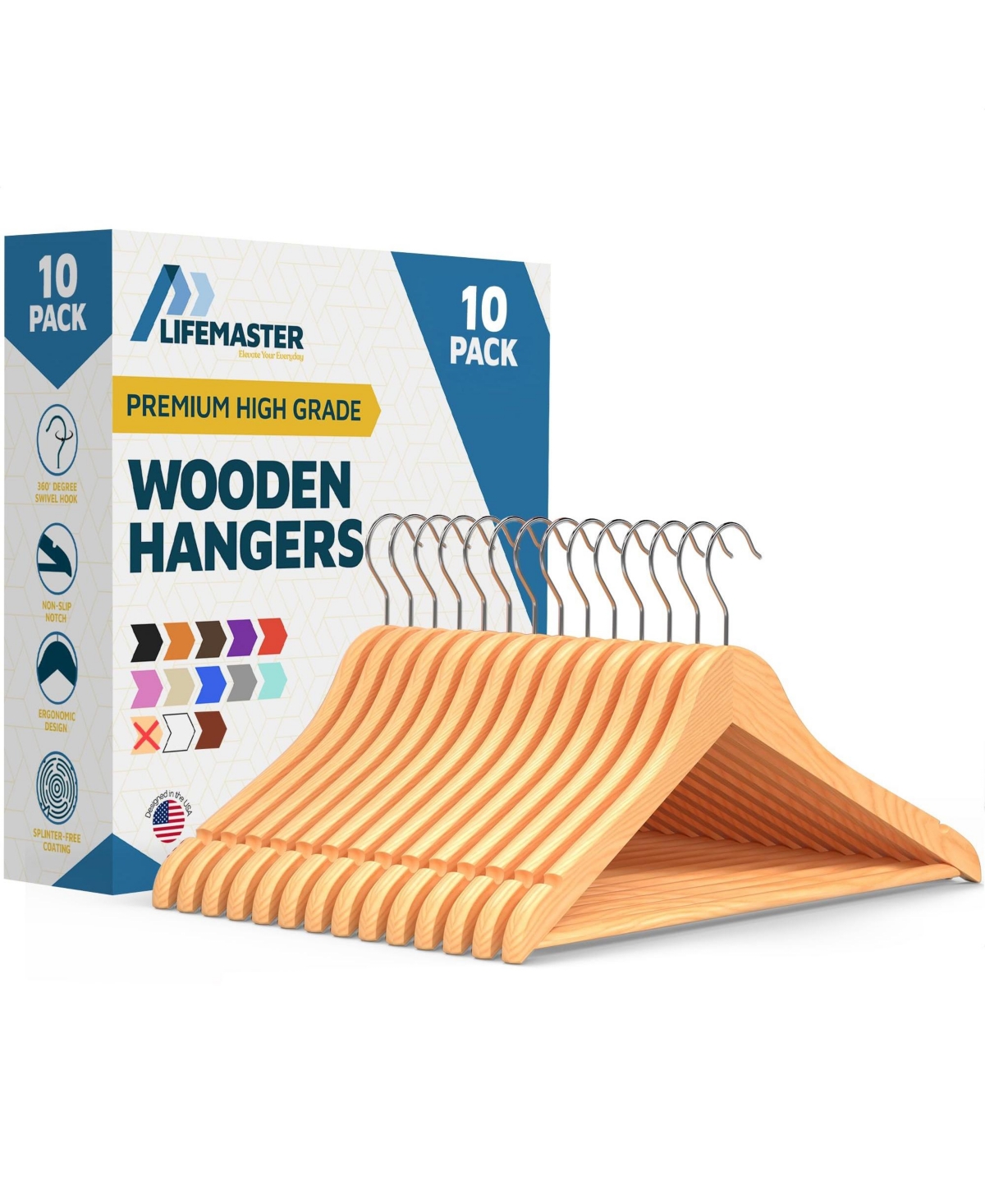 Click here for Lifemaster Wooden Clothes Hangers Pack of 10 with... prices