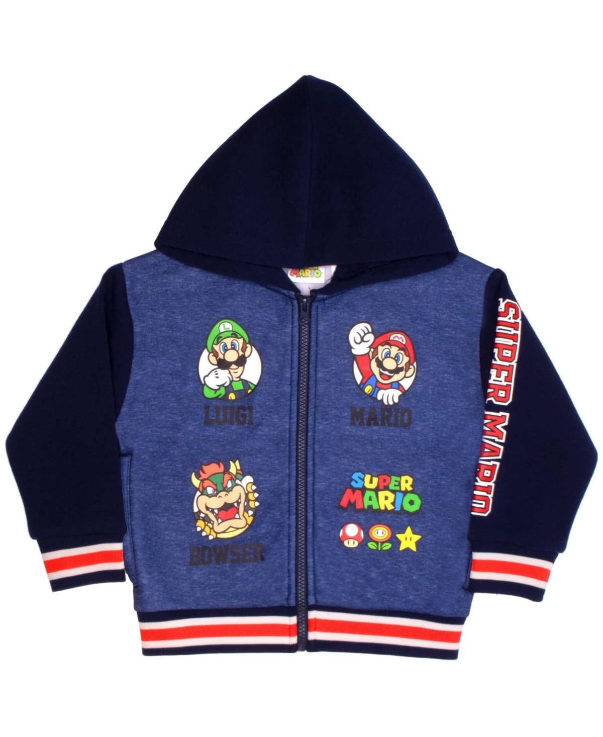 Click here for Mario Boys Hooded Fleece Varsity Jacket - Blue prices