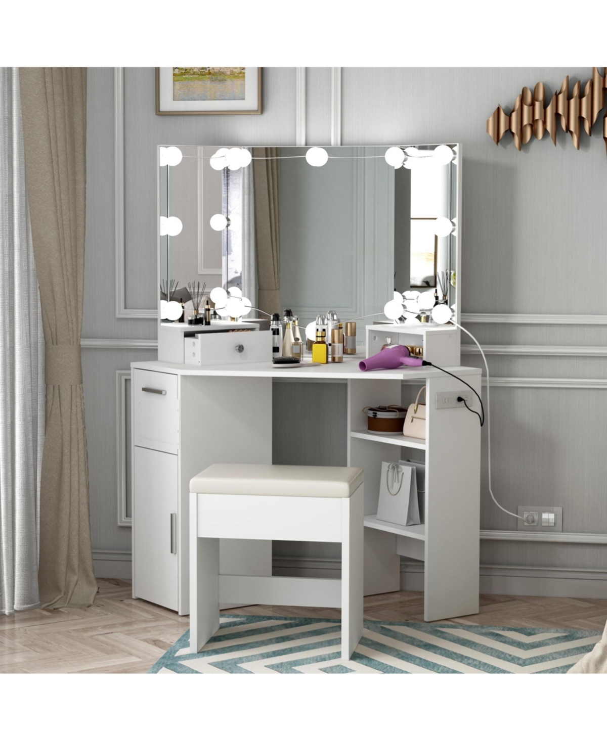 Click here for gaomon White Corner Vanity Set  Small Makeup Table... prices