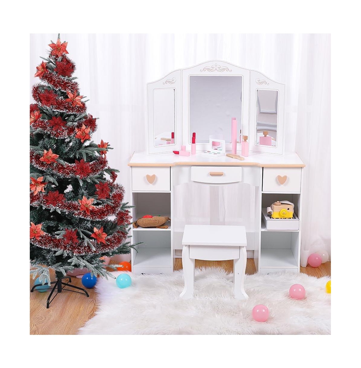 Click here for gaomon Kids 3 Drawer Wooden Dressing Table  Round... prices