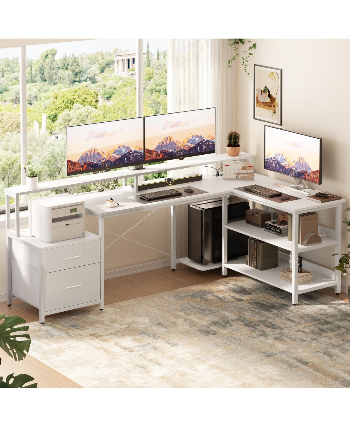 Click here for Aheaplus 72.8" L Shaped Desk with File Drawer... prices