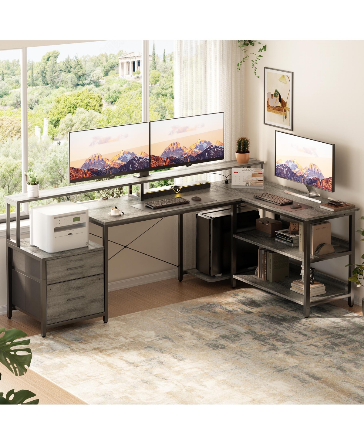 Click here for Aheaplus 72.8" L Shaped Desk with File Drawer... prices