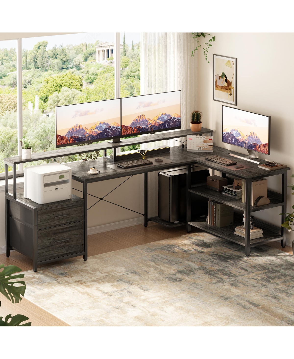 Click here for Aheaplus 72.8" L Shaped Desk with File Drawer... prices